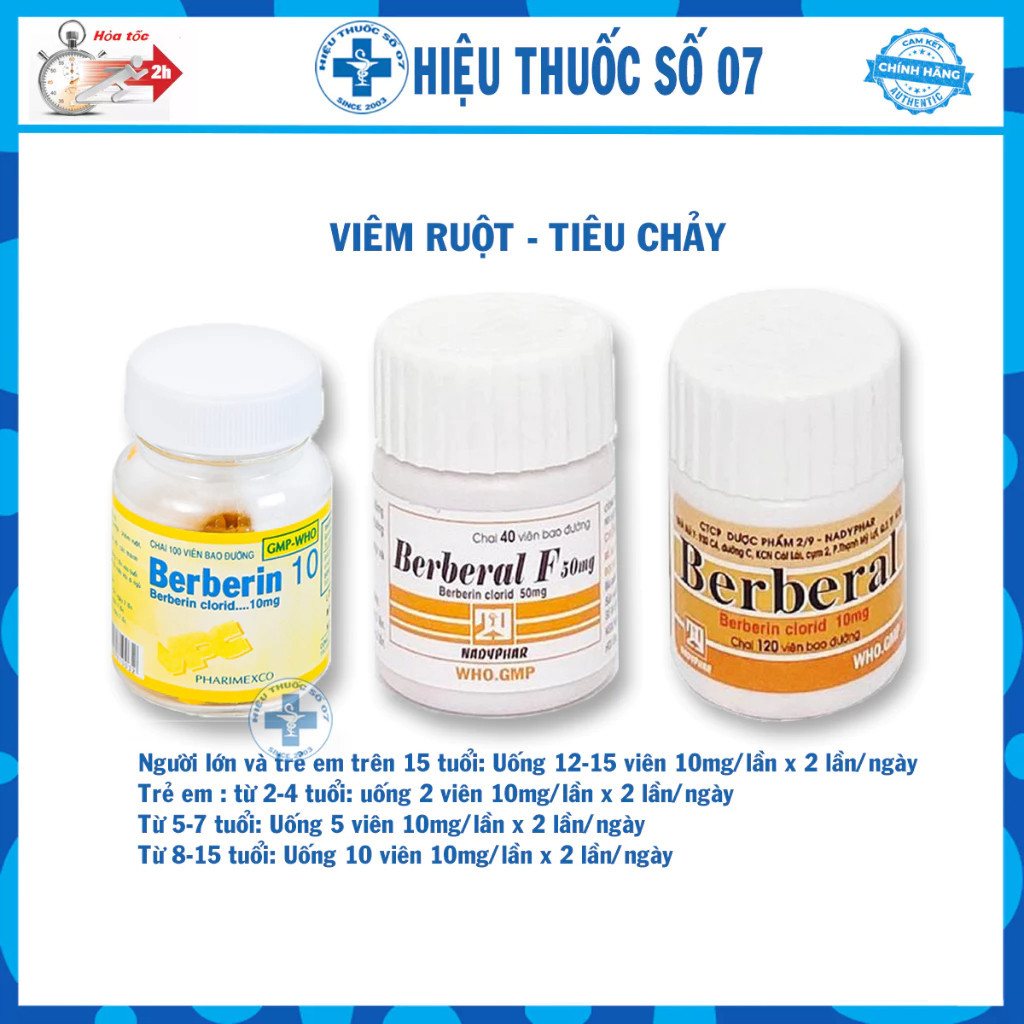 Berberin giảm triệu chứng rối loạn tiêu hoá, đau bụng, tiêu chảy ...