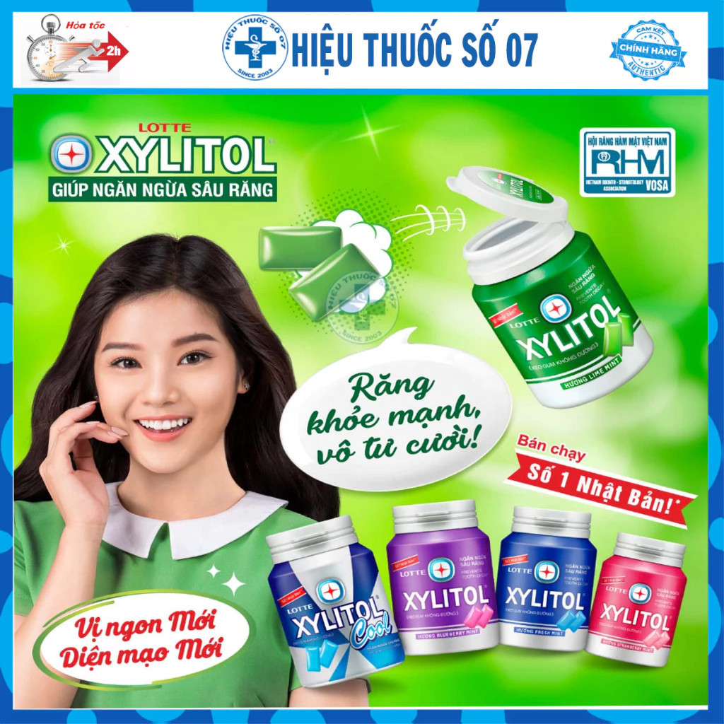 Kẹo gum không đường Lotte Xylitol hương Wow mint/ Lim mint / Strawberry ...