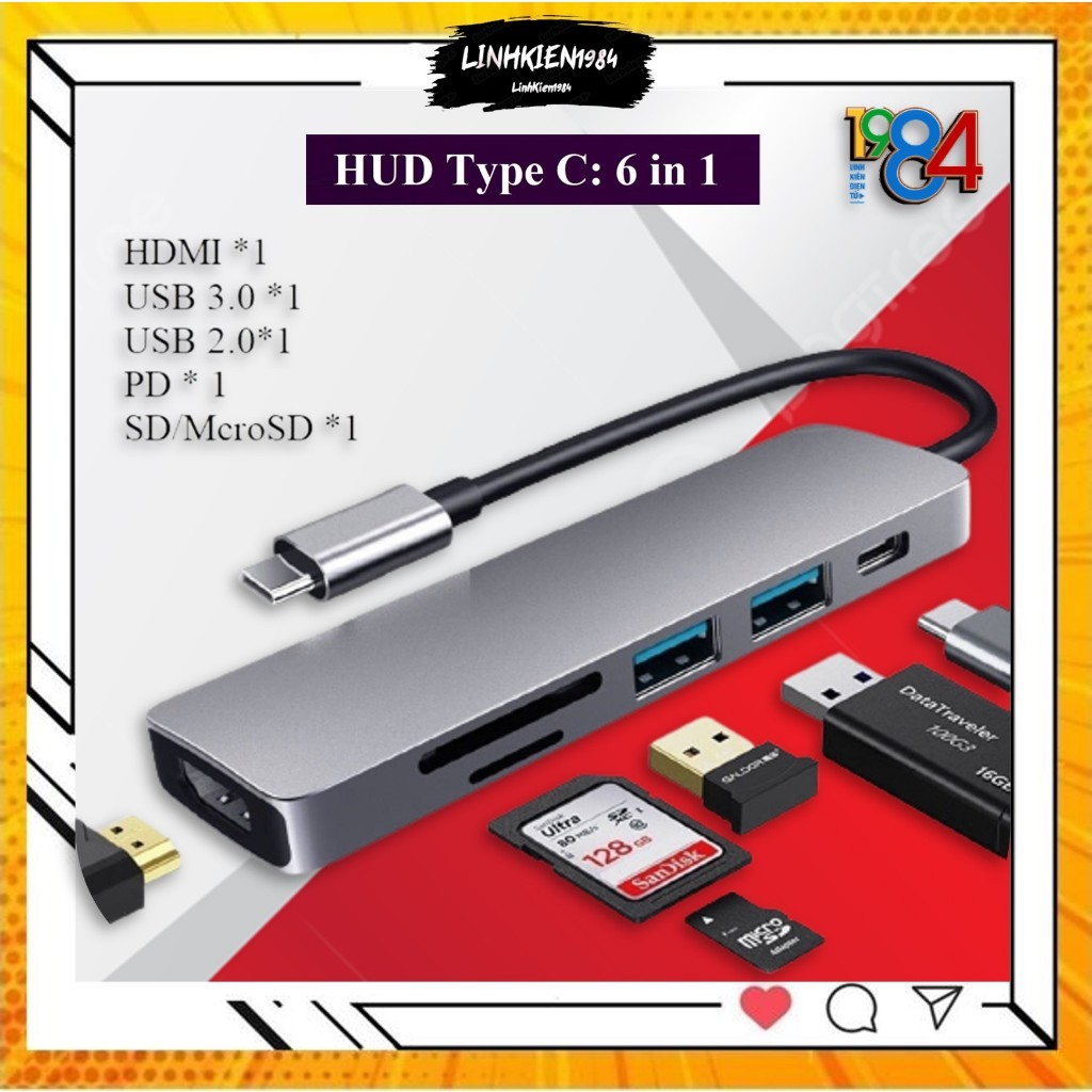Hub Type C 6 in1-Cổng chuyển đổi cho Laptop | Shopee Việt Nam