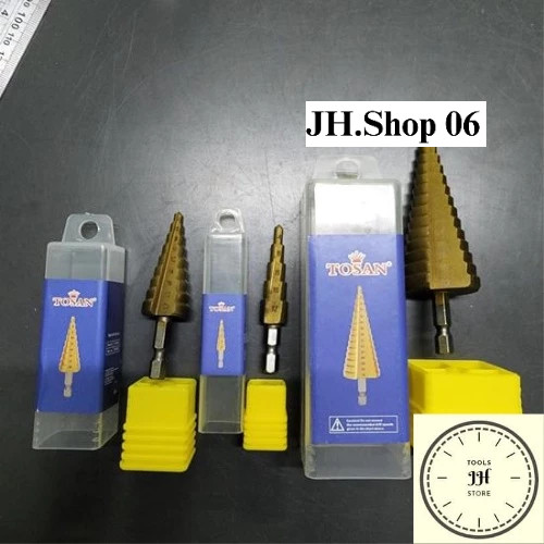 Bộ mũi khoan tháp HSS, khoan nhôm kính TOSAN chuôi lục giác hàng cao cấp đủ size (4-32mm ...