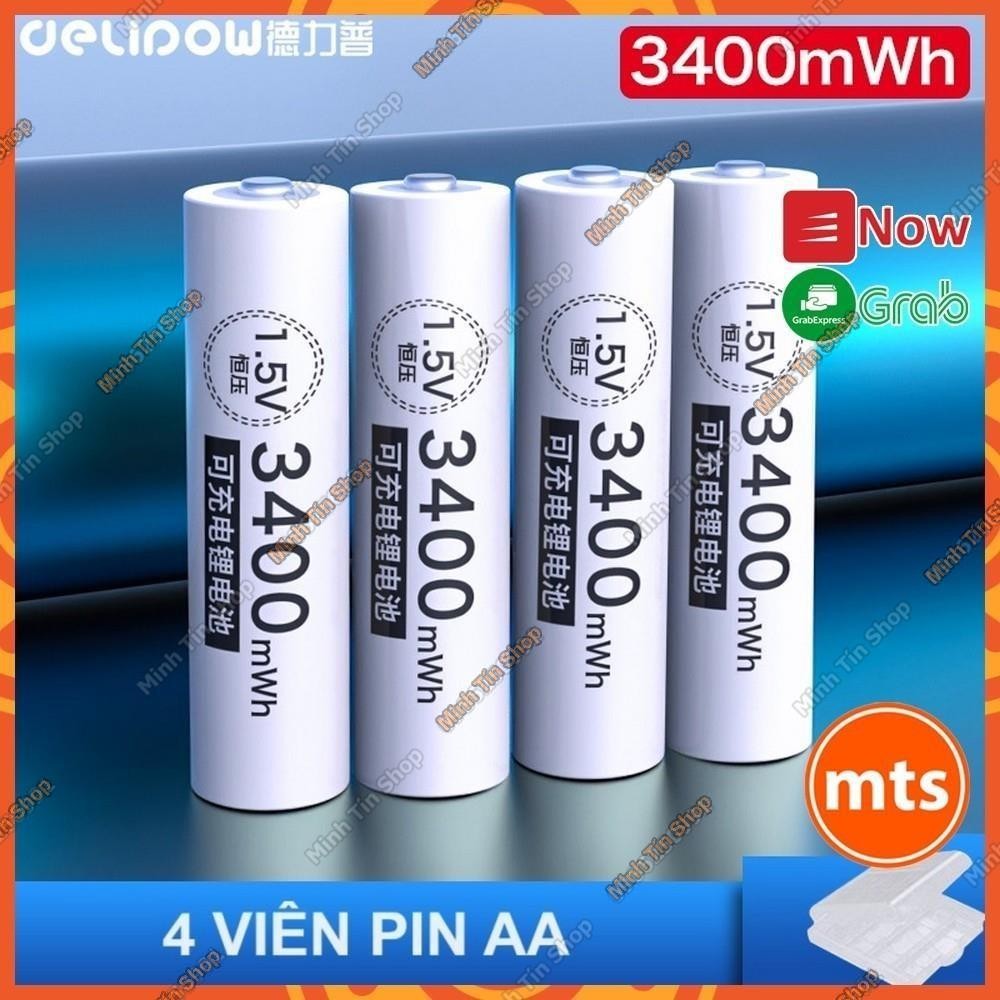 Pin sạc Delipow 1.5V cỡ pin AA 3400mWh và AAA 1100 mWh dung lượng cao ...