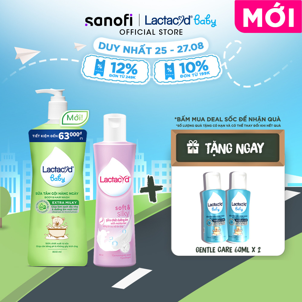 Bộ Sữa Tắm Gội Trẻ Em Lactacyd Baby Extra Milky Size Jumbo 800ml + Chai DDVS Phụ Nữ Lactacyd ...