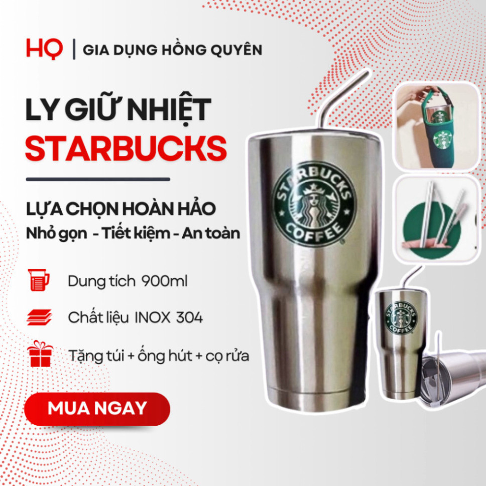 Ly Giữ Nhiệt Starbuck Dung Tích 900ml Tặng Kèm Ống Hút, Thanh Cọ Rửa Và ...
