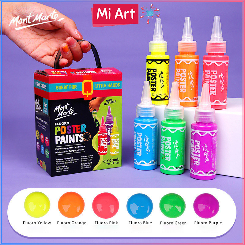 [Hỏa Tốc HCM] Bộ Màu Vẽ Dạ Quang Mont Marte Fluoro Poster Paint 6 Màu x ...