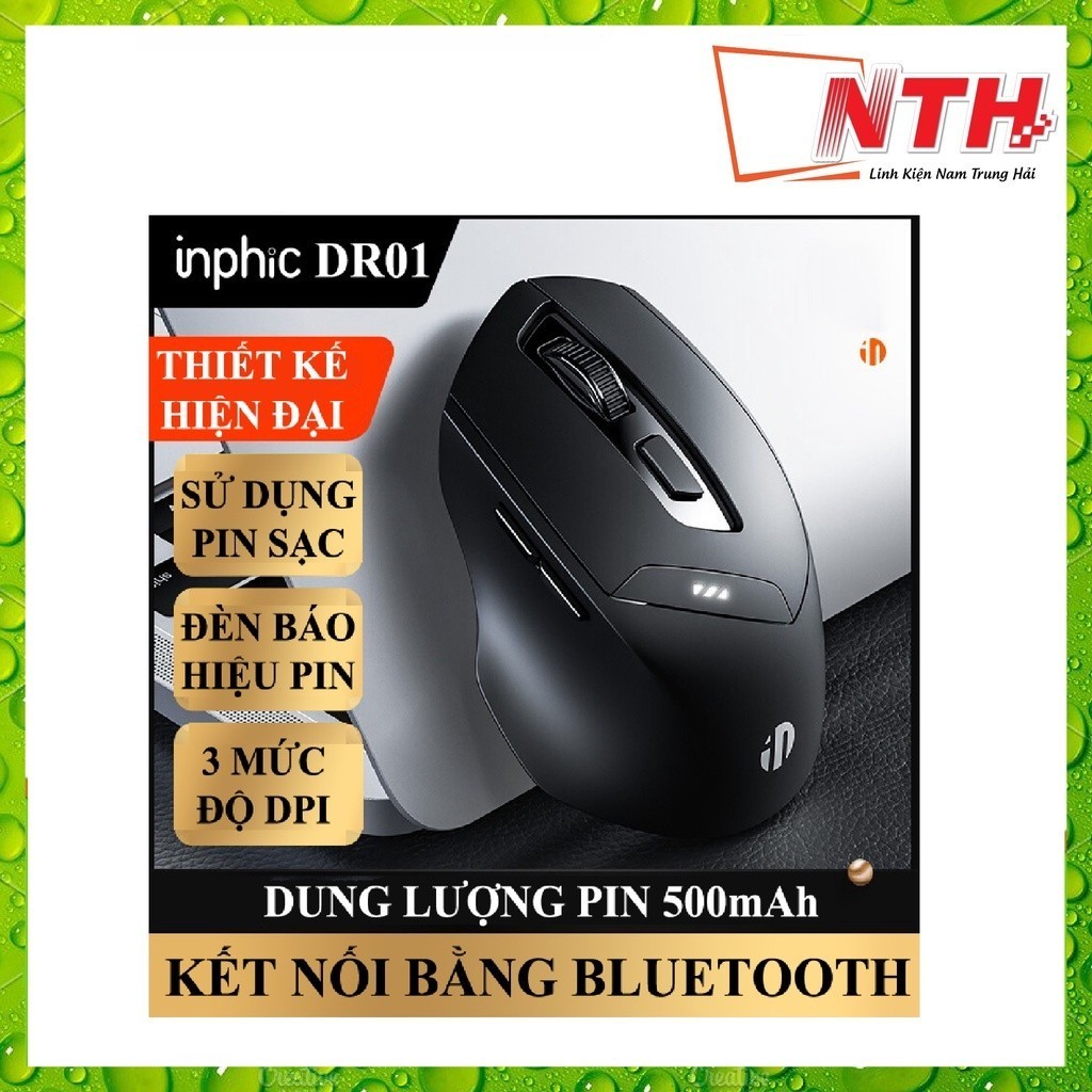 Chuột không dây INPHIC DR01 sử dụng pin sạc thiết kế hiện đại với độ DPI lên đến 1600 có đèn led ...