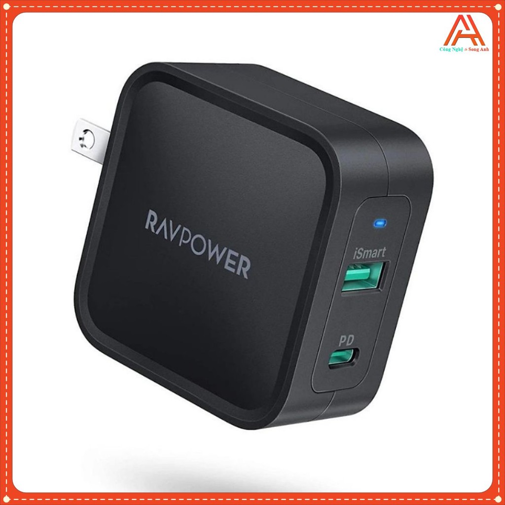 [Tặng kèm dây cáp USB to C] Củ sạc nhanh RAVPower 2 cổng U + C – 65W PD [GaN tech] RP-PC133/RP ...