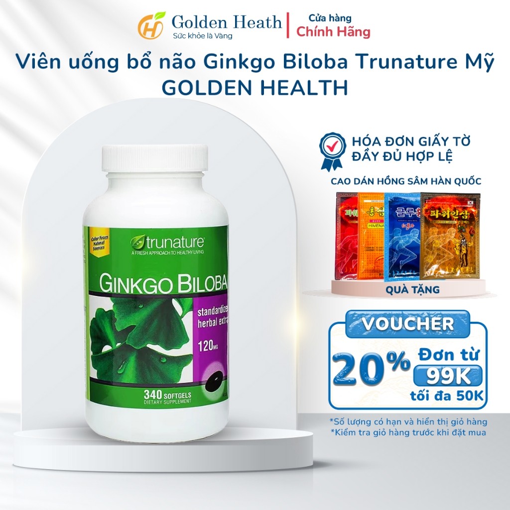 Viên uống bổ não Ginkgo Biloba Trunature Mỹ GOLDEN HEALTH giúp tuần ...