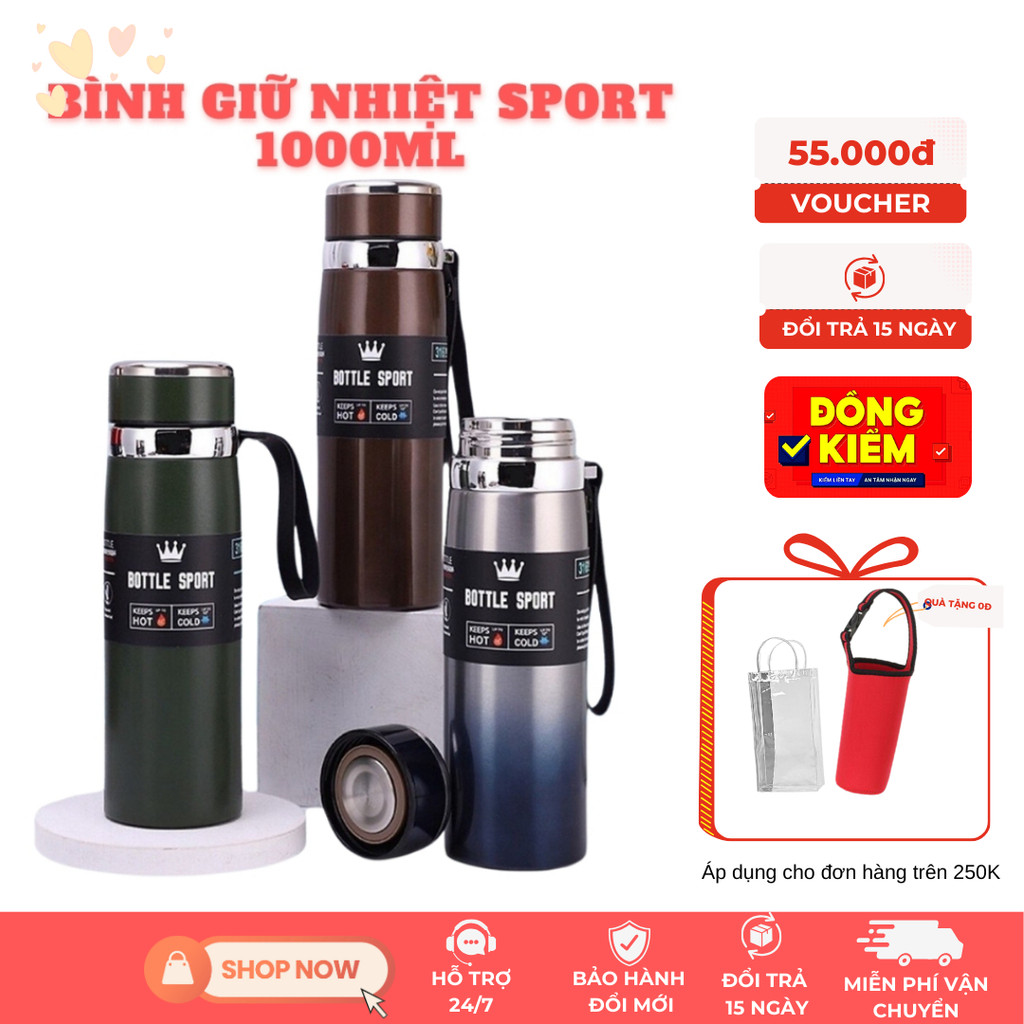 CC.Mart Bình Giữ Nhiệt 2 Lớp Lõi Inox Dung Tích 1000mk - Kiểu Dáng Hiện ...