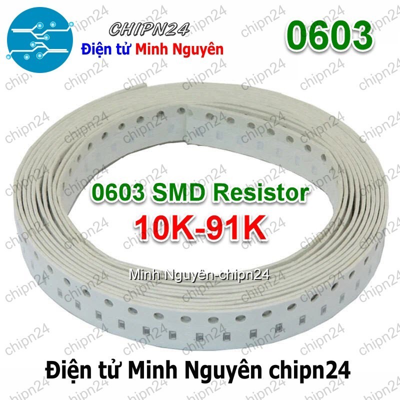 [50 con] Điện Trở dán SMD 0603 1% (1.6x0.8mm) (10K 12K 15K 18K 22K 33K 39K 47K 51K 56K 68K 82K ...