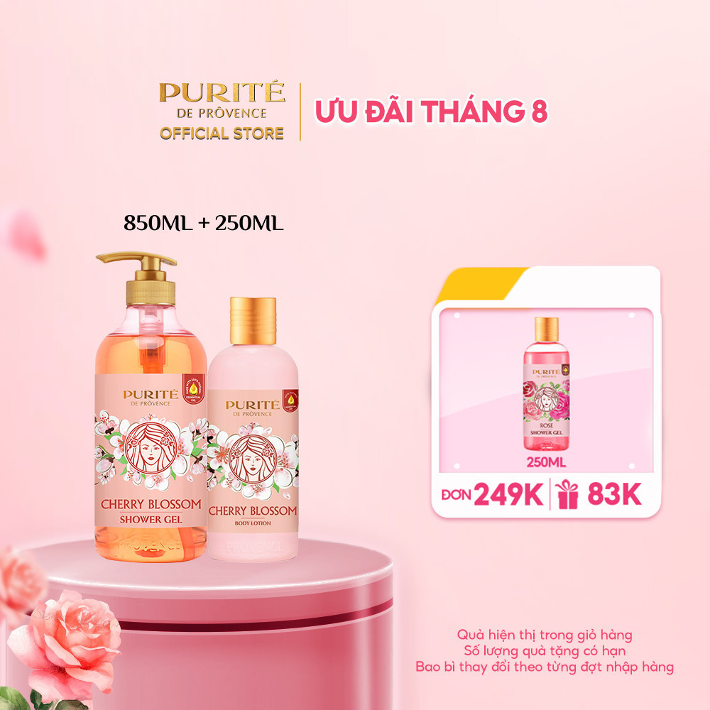Combo Sữa tắm Purité Hoa Anh Đào 850ml + Sữa dưỡng thể Purité Hoa Anh ...