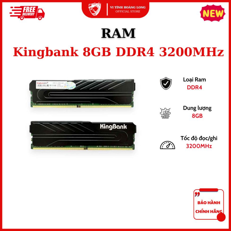 Ram DDR4 8GB Bus 3200 MHz KlNGBANK Cho PC, Tản nhiệt thép, New100% Full Box Chính Hãng - Bảo ...