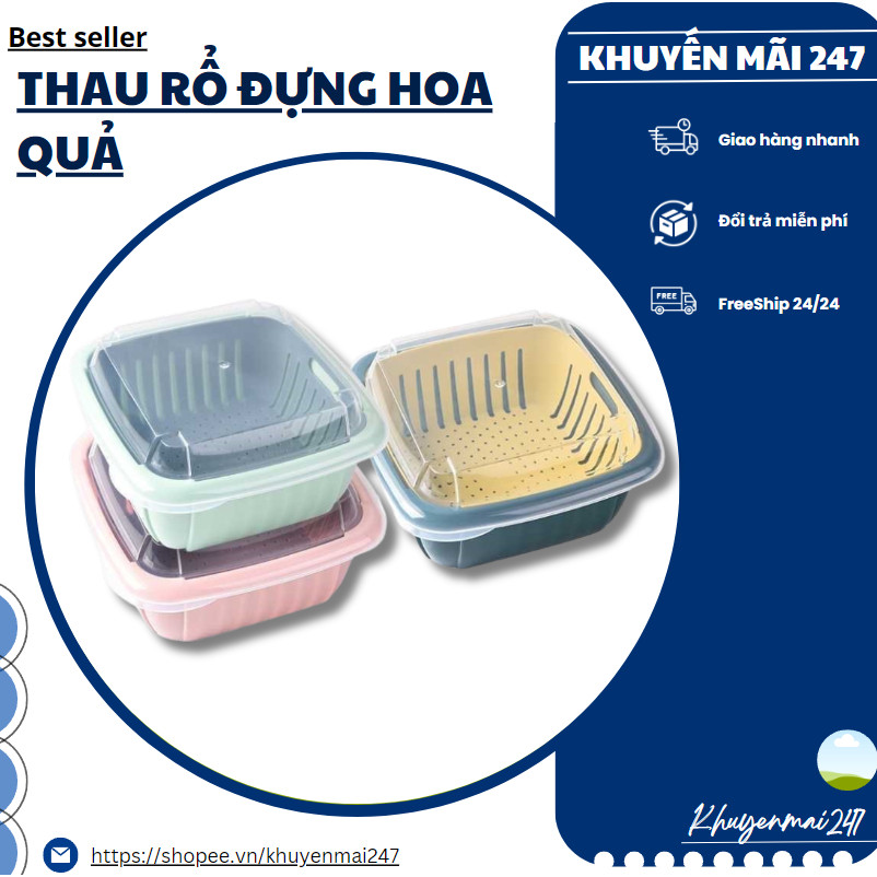【Thau KÈM rổ vuông có nắp TRONG SUỐT】 Đậy Đựng Hoa Quả. Rau Củ 【KM247 ...
