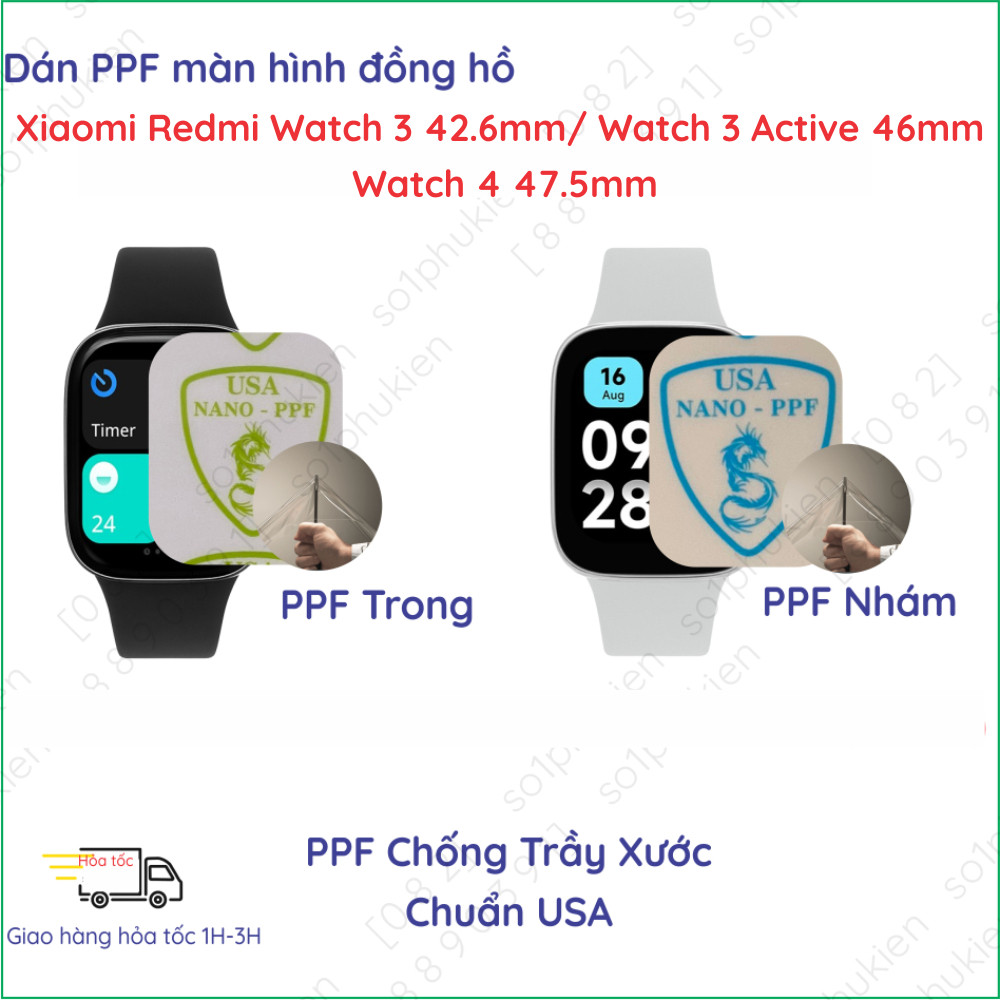 (2 pcs) Dán PPF đồng hồ Xiaomi Redmi Watch 3 42.6mm/ Watch 3 Active ...