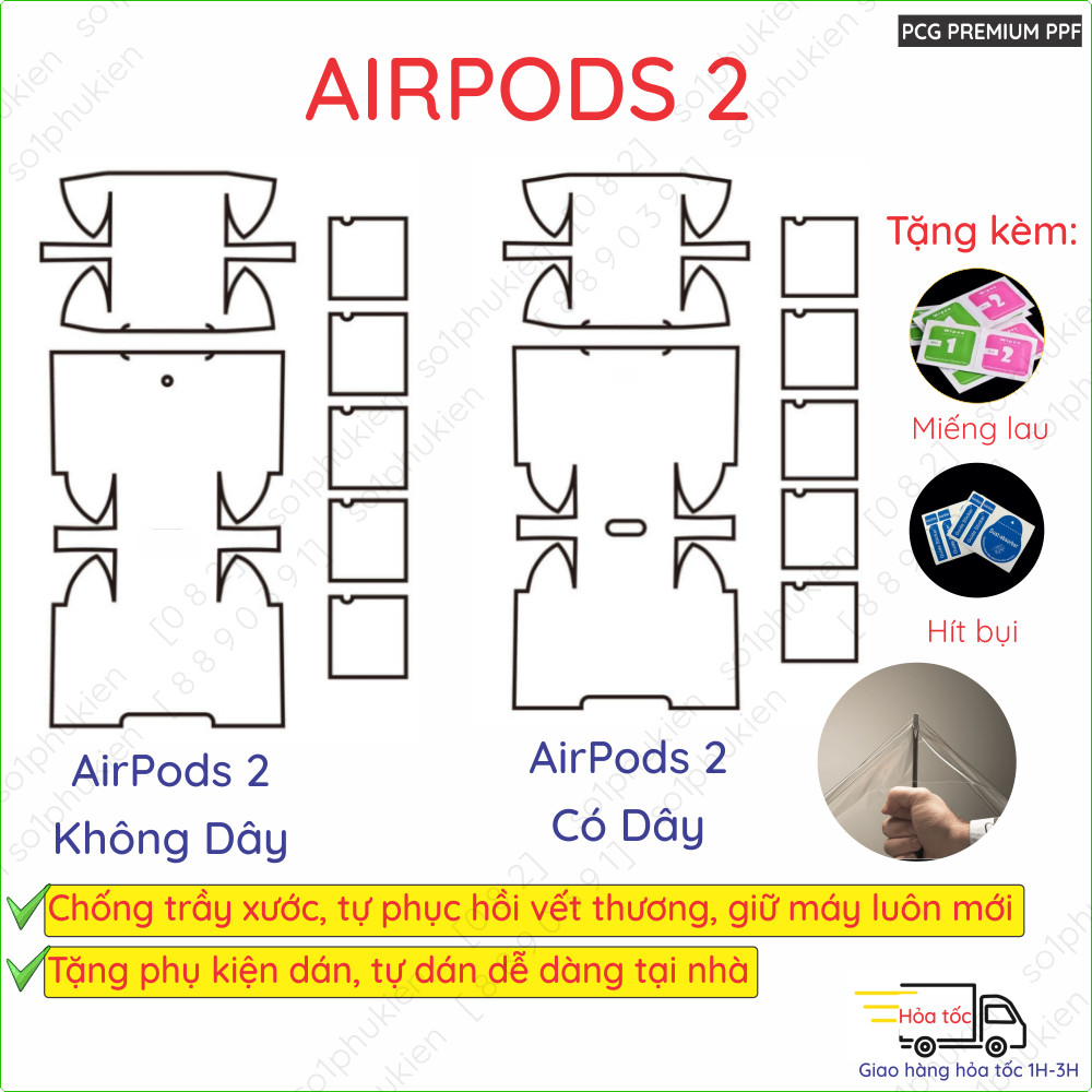[rẻ vô địch] Skin Dán PPF AirPods 2 có dây/ AirPods 2 không dây/ Airpod ...