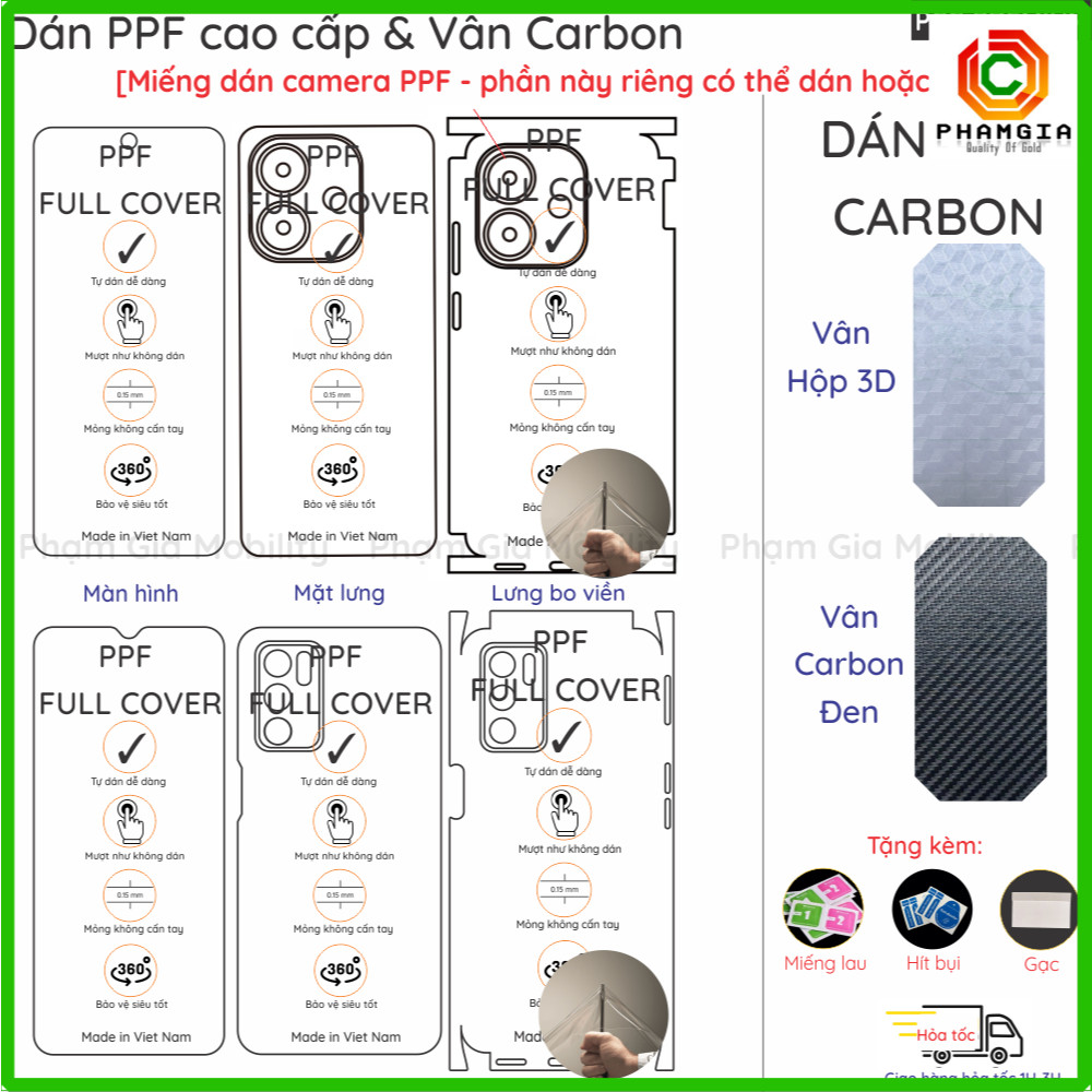 Dán PPF & Skin Carbon Oppo A3/ A3X (2024)/ A16/ A16s loại trong, nhám ...