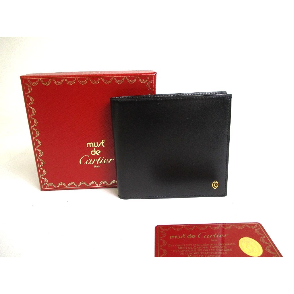 Authentic Cartier Pasha de Cartier Black Leather Gold Logo Bifold Bill ...
