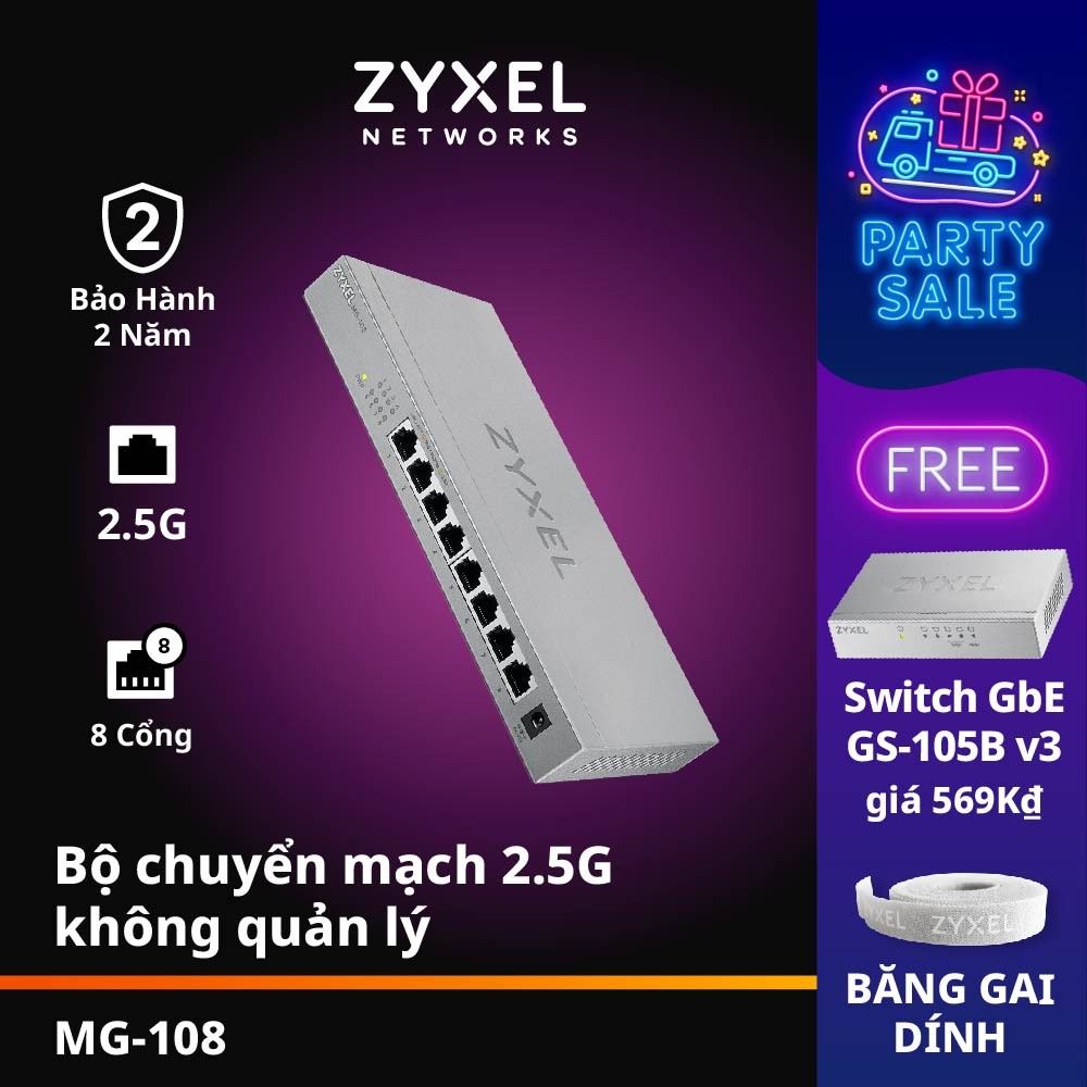 [MUA 1 TẶNG 1] Switch Multi-Gigabit 2.5G Zyxel MG-108 | 8 Cổng 100M/1G/2.5G Bộ Chia Mạng dành ...