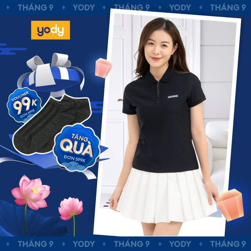 Áo polo thể thao nữ YODY vải airycool thoáng mát, cổ phối nẹp khoá ...