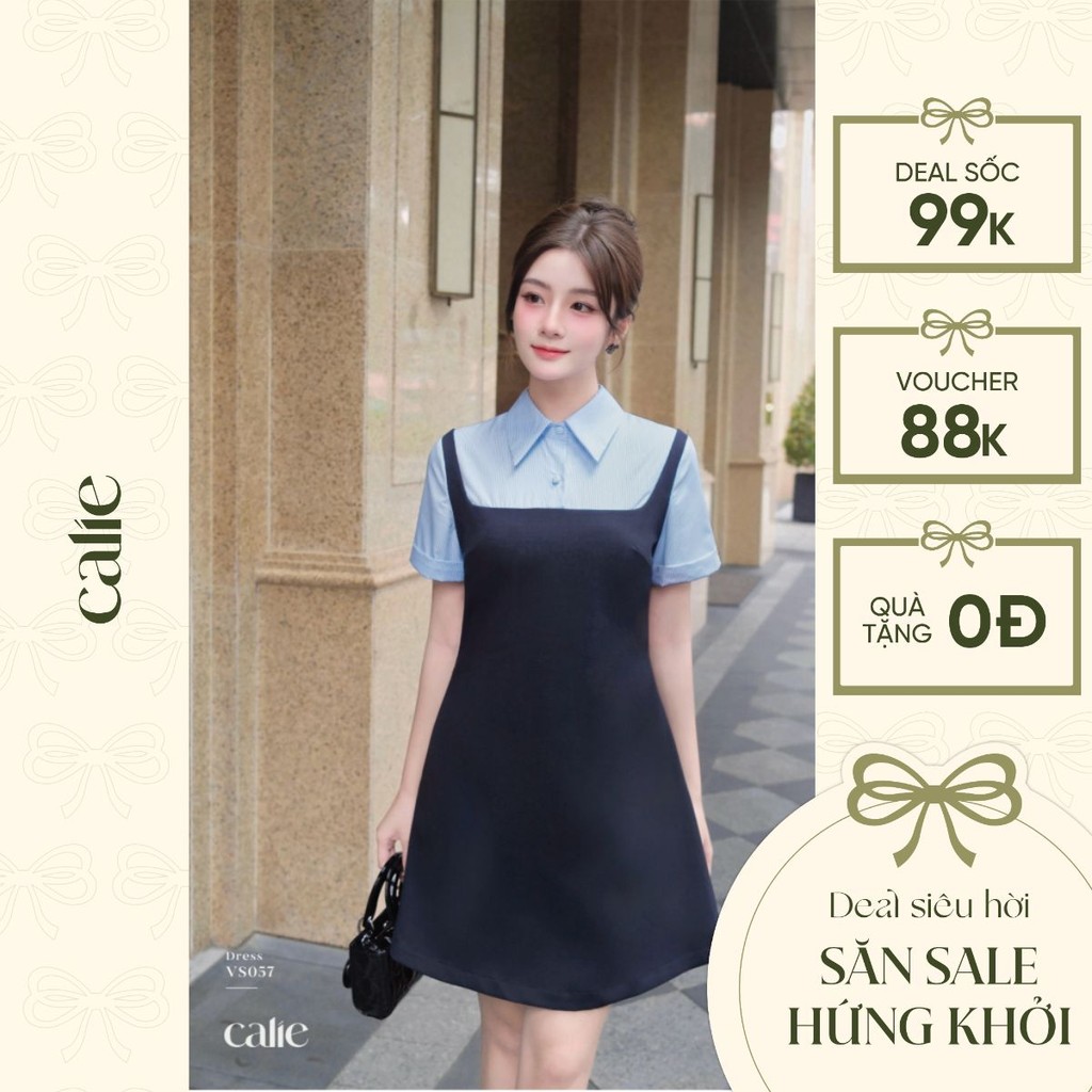 Váy ngắn phối cổ sơ mi trắng cộc tay thời trang Calie - VS057 | Shopee ...