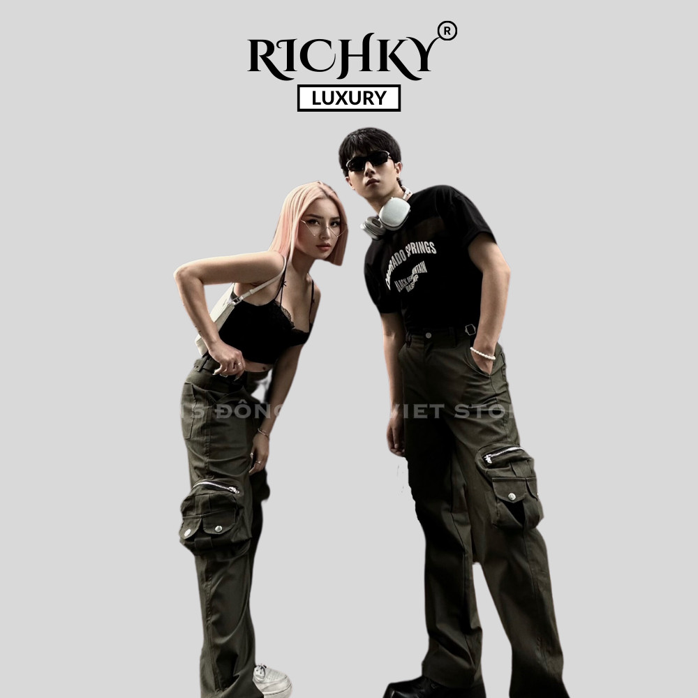 Quần Kaki Cargo Túi Hộp Khóa Zip Ống Suông Richky Màu Xanh Rêu Q222 | Shopee Việt Nam