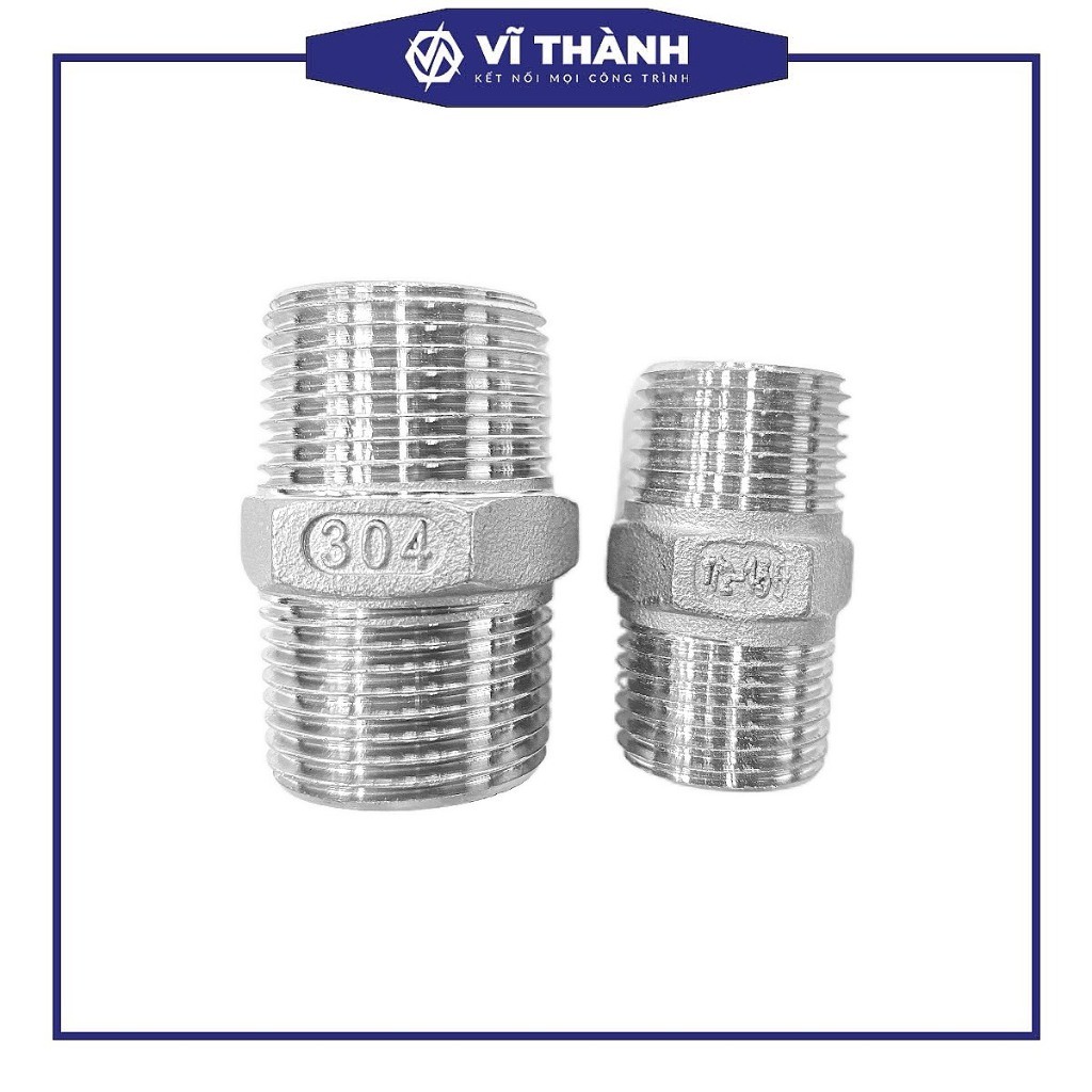 Hai đầu ren MTai INOX 304, kép INOX, nối ren ngoài INOX (DN8-DN32 ...