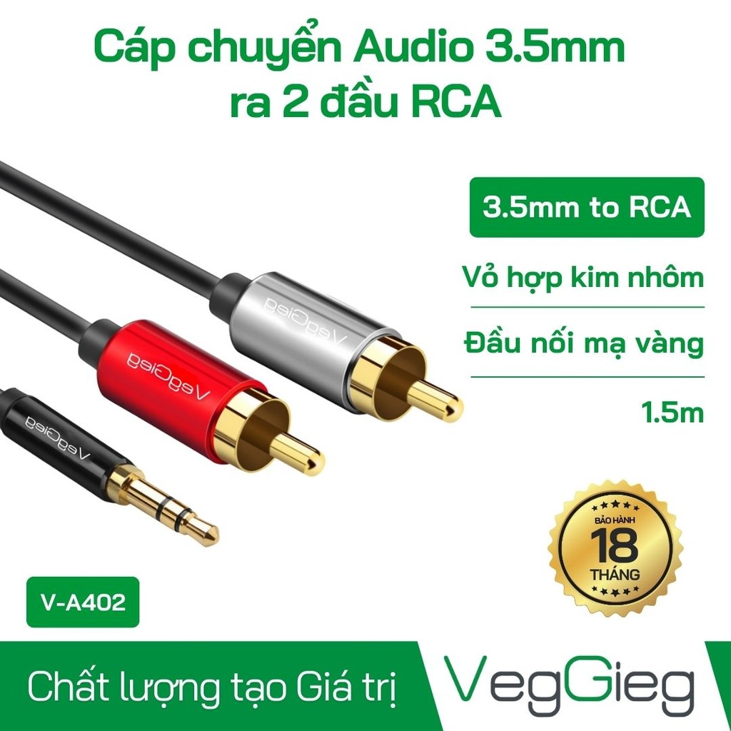 Cáp Audio 3.5mm ra 2 đầu RCA - VegGieg V-A402 | Shopee Việt Nam