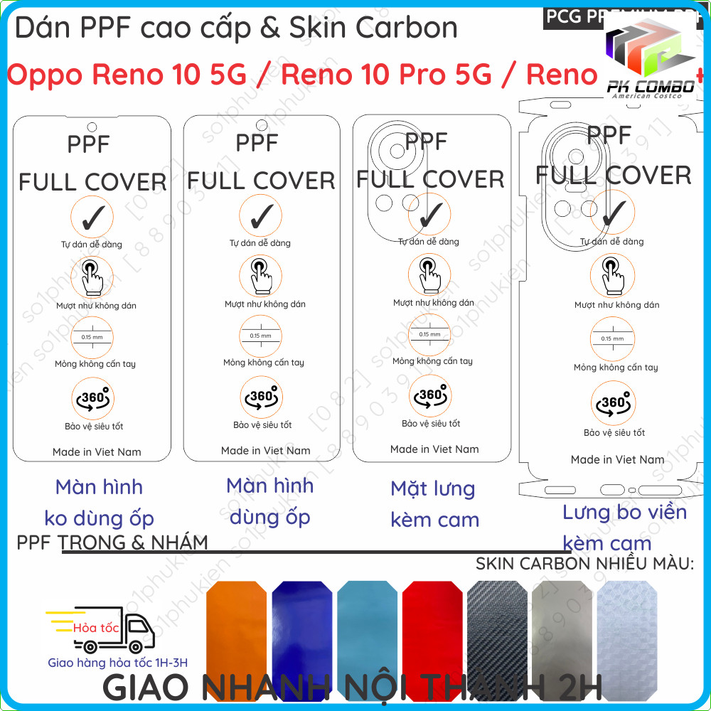 Dán PPF & Skin Oppo Reno 10 5G / Reno 10 Pro 5G / Reno 10 Pro+ loại ...