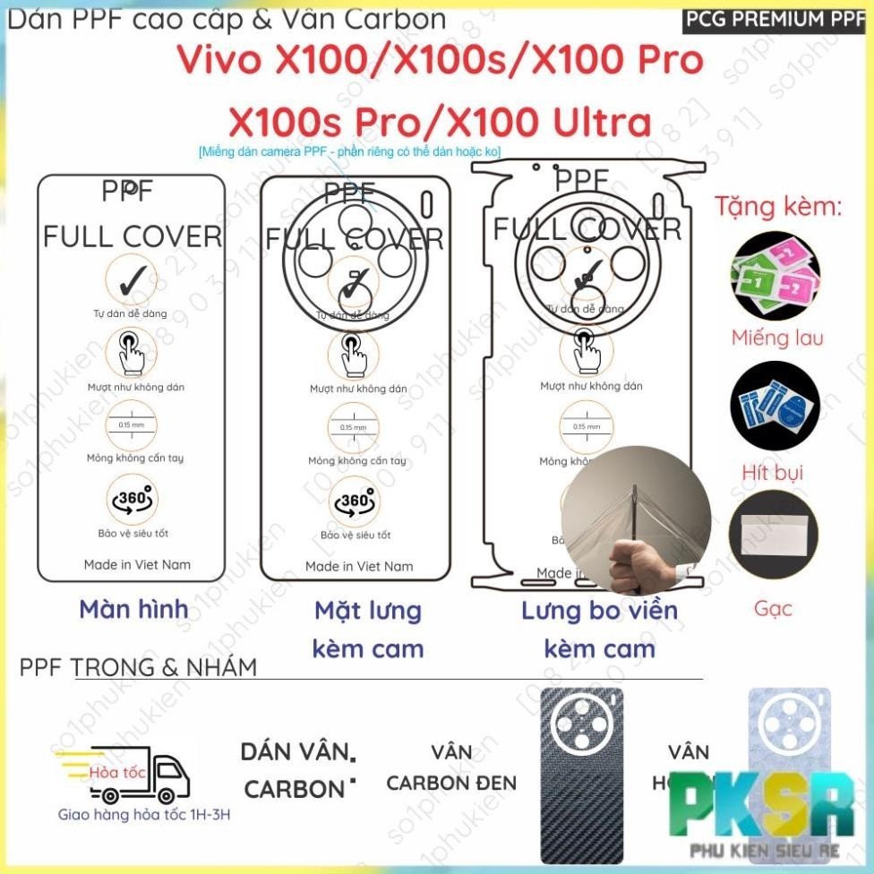 Dán PPF & Vân Carbon Vivo X100 / X100s/ X100 Pro/ X100s Pro/ X100 Ultra dành cho màn hình loại ...
