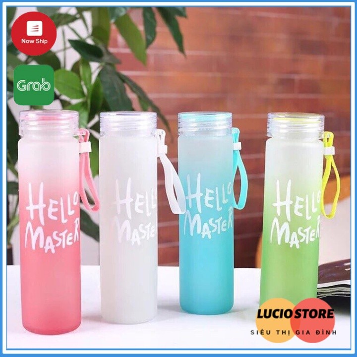 Bình Nước Thủy Tinh In Chữ Hello Master 400ML có dây xách-Bình Nước Thủy Tinh Hello Master (Màu ...