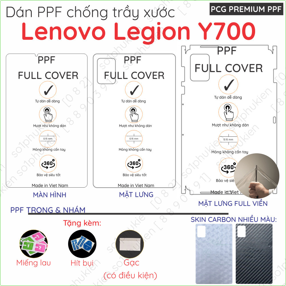 Dán PPF & Vân Carbon Lenovo Legion Y700 2022 2023 2025 Gen 1 2 3 4 cho màn hình,mặt lưng, full ...