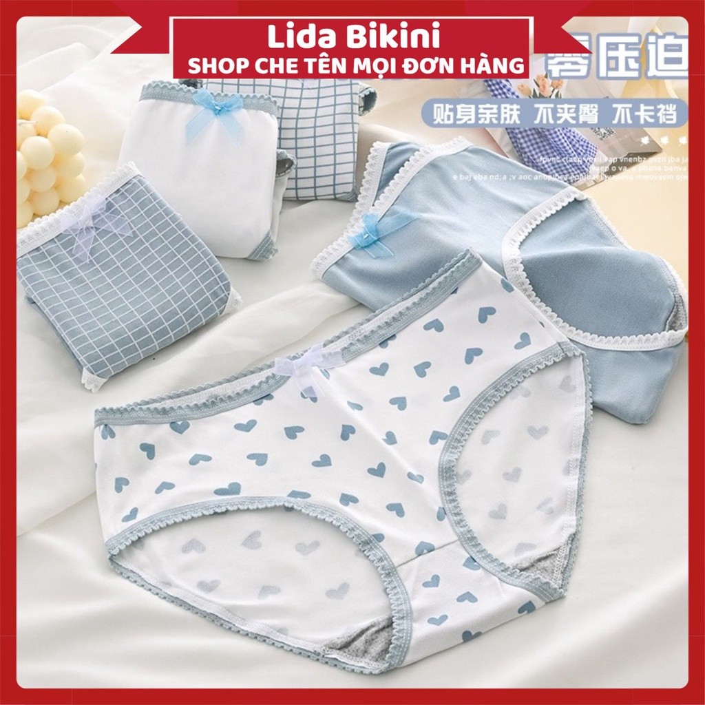 Quần Lót Nữ Lida thiết kế Cotton Set cute tim tông xanh thoáng mát tôn ...