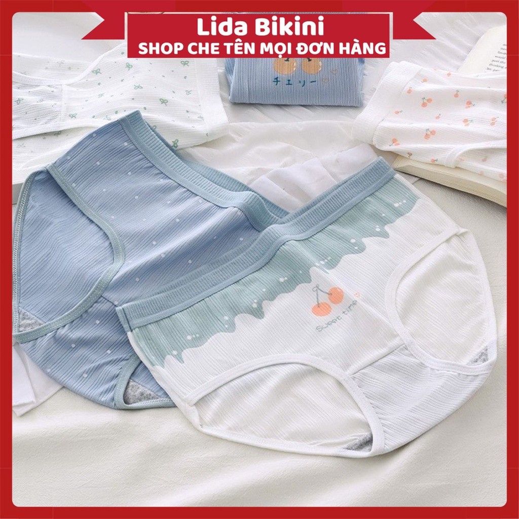 Quần Lót Nữ Lida Cotton cao cấp gân tăm họa tiết cute cherry tone xanh ...