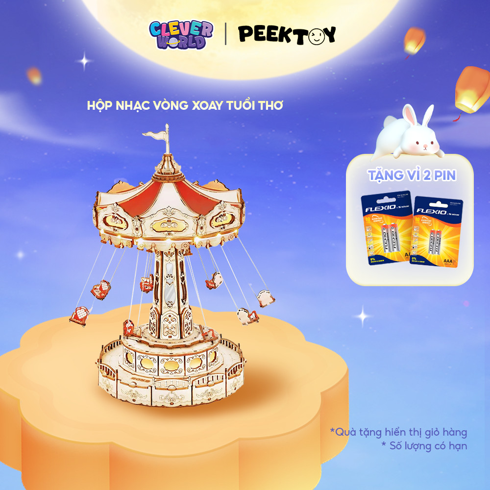 Hộp nhạc gỗ lắp ráp, hộp nhạc tự xoay Robotime Rork vòng xoay Swing ...