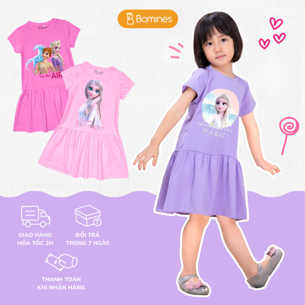 Váy bé gái công chúa Elsa BOMINES, đầm thun cotton thoáng mát đủ size ...
