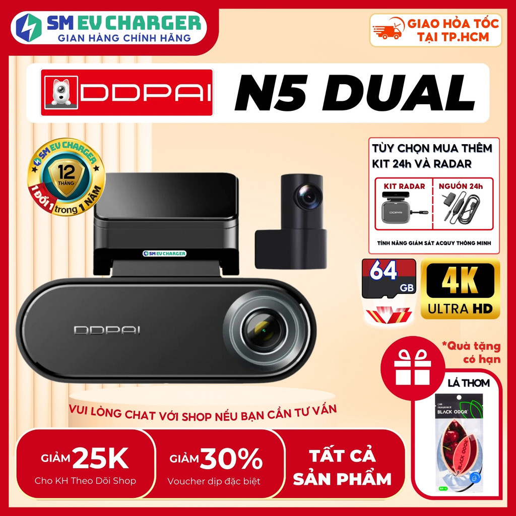 Camera hành trình Ô Tô DDPAI N5 Dual 4K ghi hình Trước Sau RADAR AI ...