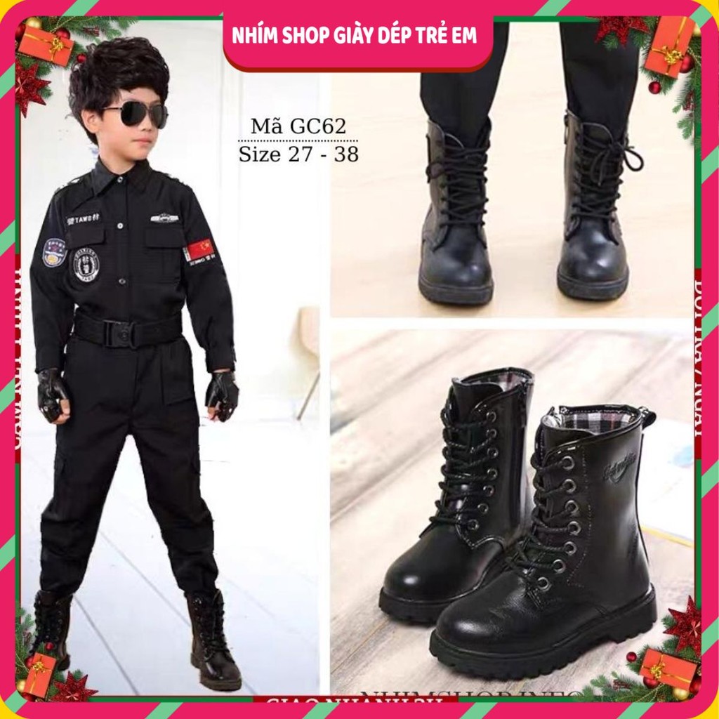 Giày Boot đen cho bé trai 3 - 12 tuổi cổ cao da mềm êm chân khỏe khoắn năng động phong cách Hàn ...