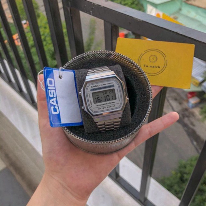 Đồng hồ nam Casio A168 Full Box cổ điển, chống nước, dây thép không gỉ, lịch sự, thời trang ...