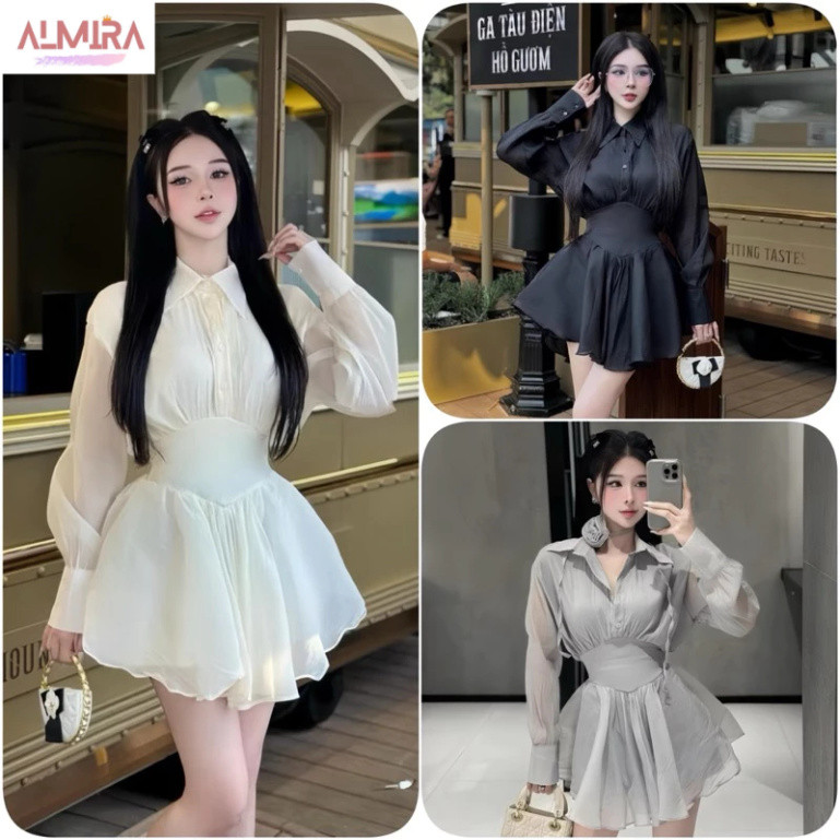 Váy Sơ Mi Dáng Xoè Chất Tơ Xốp Kèm Dây Hoa Đeo Cổ (LA85) | Shopee Việt Nam