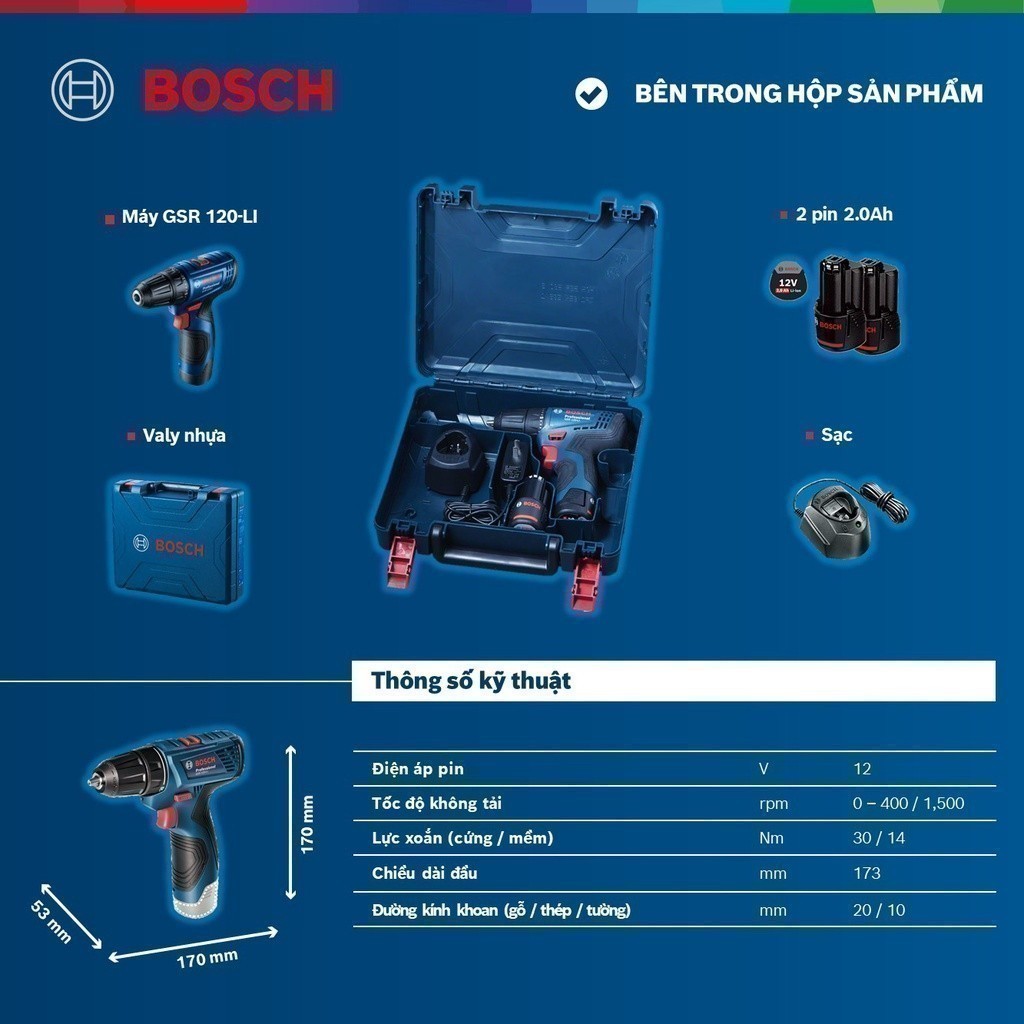 Máy khoan vặn vít dùng pin Bosch GSR 120-LI | Shopee Việt Nam