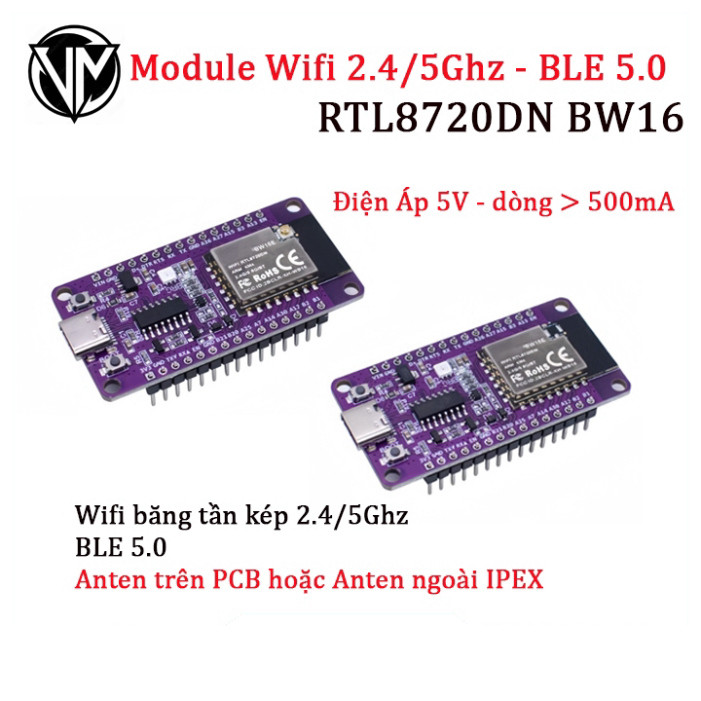 Module Wifi băng tần kép (2.4Ghz-5Ghz) - Bluetooth 5.0 SoC RTL8720DN ...