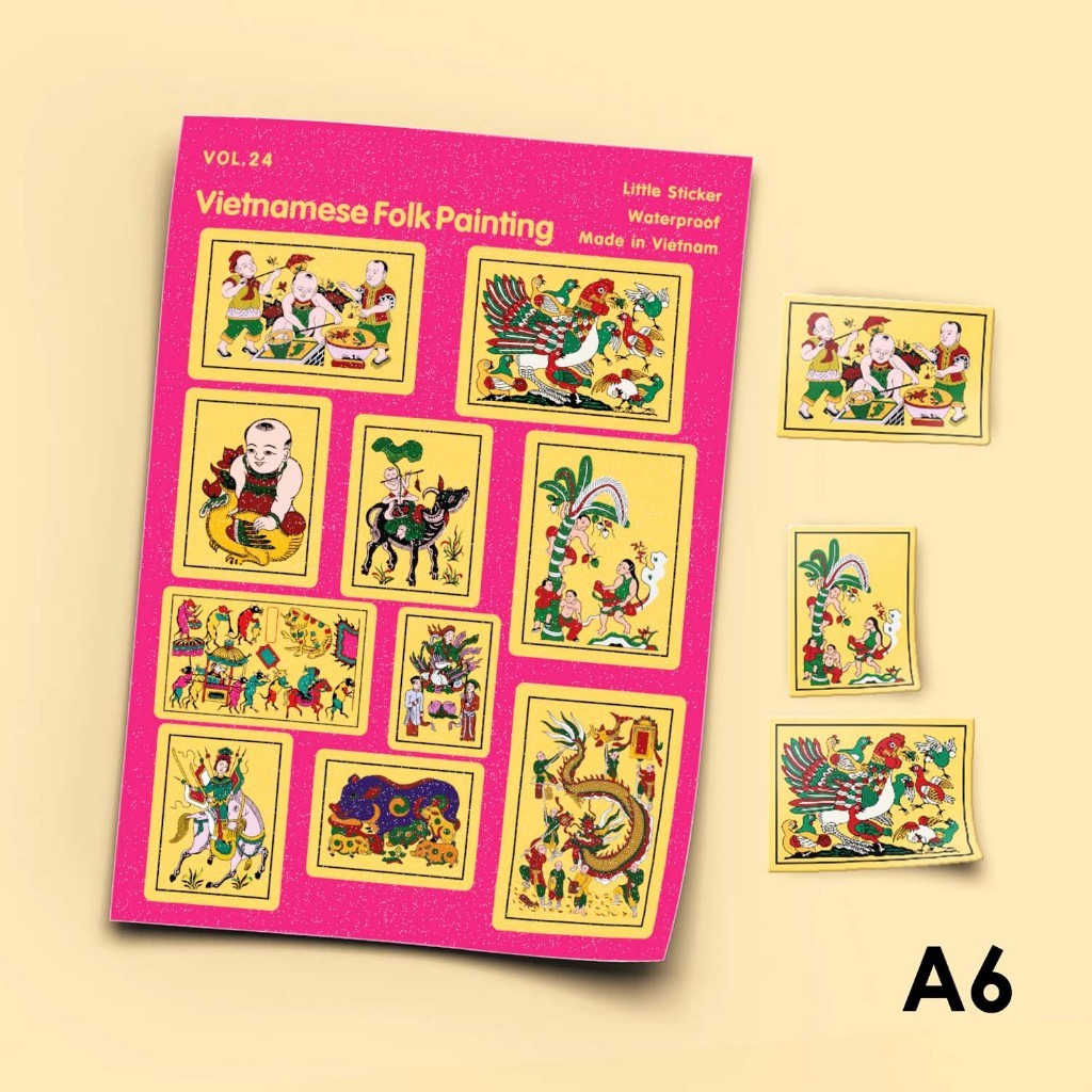 Vol.24 Sticker Vietnamese Folk Painting - Little sticker sheet A6 Cán màn cao cấp - Sticker ...