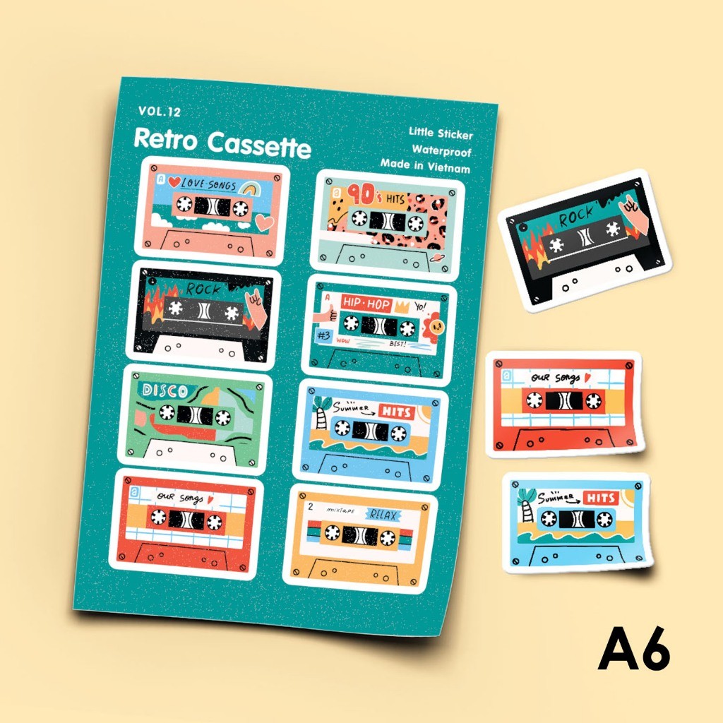 Vol.12 Retro Cassette - Little Sticker Sheet A6 hình dán cán màn lấp ...