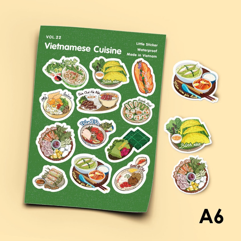 Vol.22 Vietnamese Cuisine Little sticker sheet A6 cán màn kim tuyến cao cấp - Sticker Factory ...