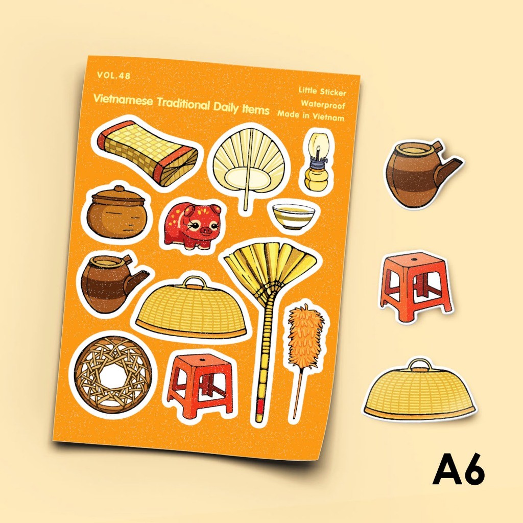 Vol.48 Vietnamese Traditional Daily Items - Little sticker sheet A6 cao cấp - Sticker Factory ...