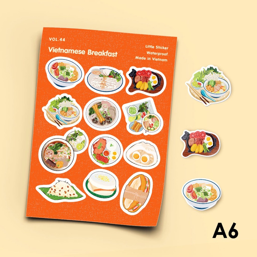 Vol.44 Vietnamese Breakfast - Little Sticker Sheet A6 hình dán cán màn cao cấp - Sticker Factory ...
