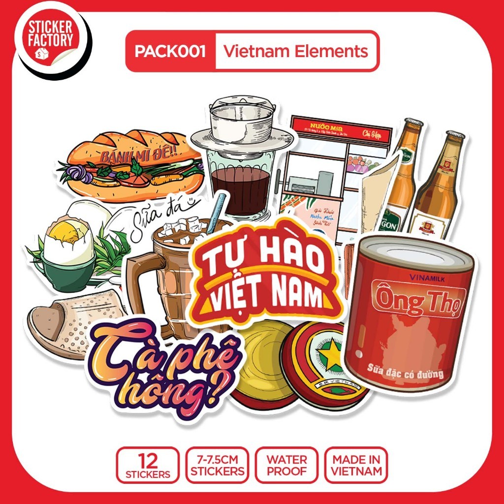 PACK001 Vietnam Elements - Set 12 hình dán Die Cut Sticker Pack made in ...