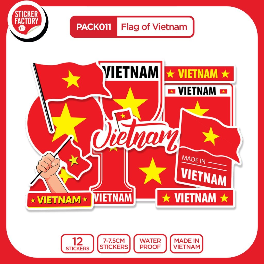 PACK011 Flag of Vietnam - Set 12 Die Cut Sticker Pack made in Viet Nam ...