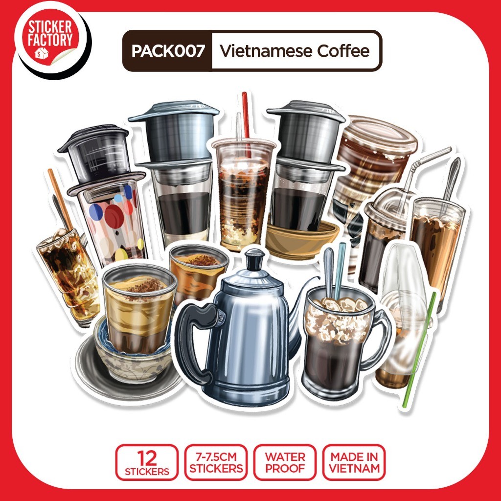 PACK007 Vietnamese Coffee - Set 12 hình dán Die Cut Sticker Pack made ...