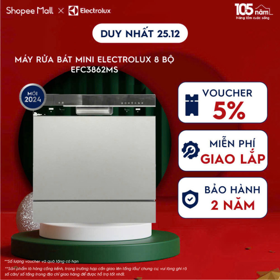 [Mới 2024] Free giao lắp - Máy Rửa Bát Mini Electrolux 8 bộ EFC3862MS ...