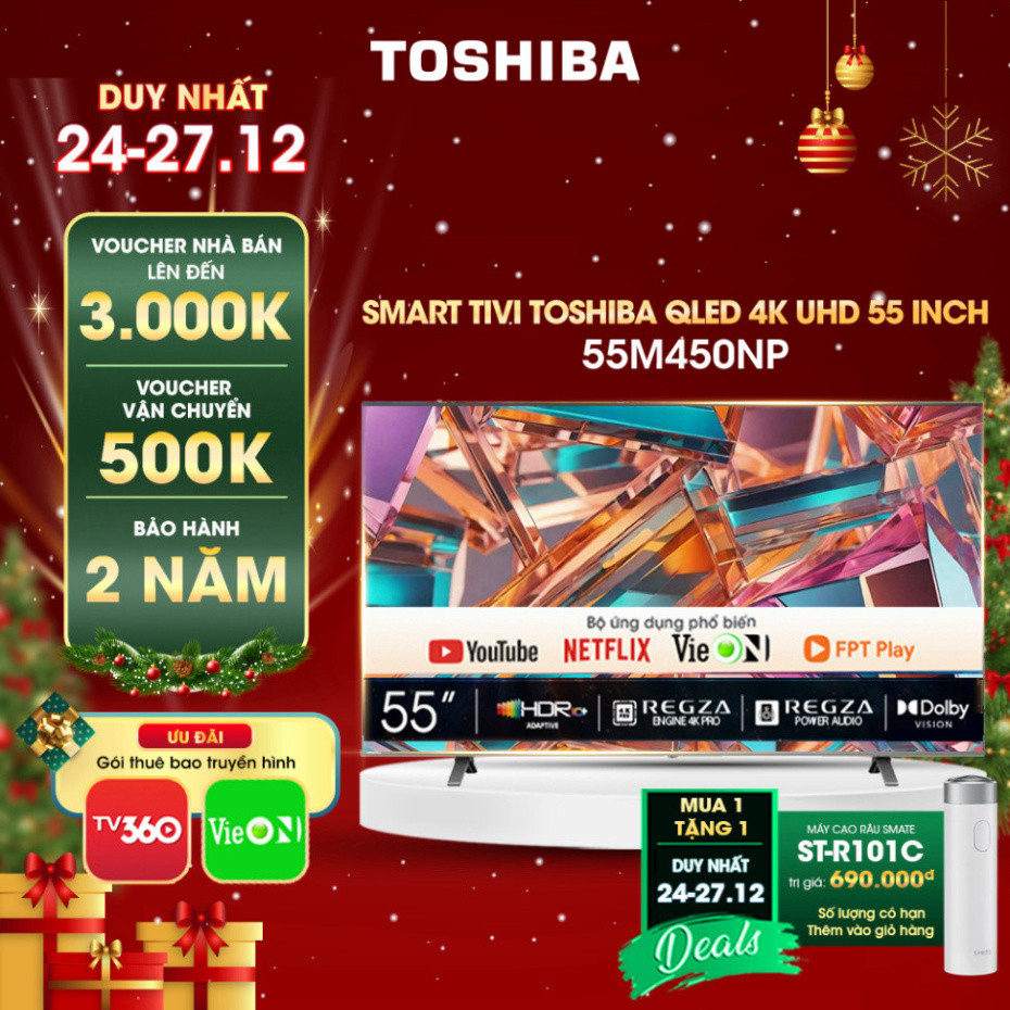 Smart Tivi QLED TOSHIBA 55 inch 55M450NP, Màn Hình Quantum Dot 4K UHD - Loa 24W - Lắp Đặt Toàn ...